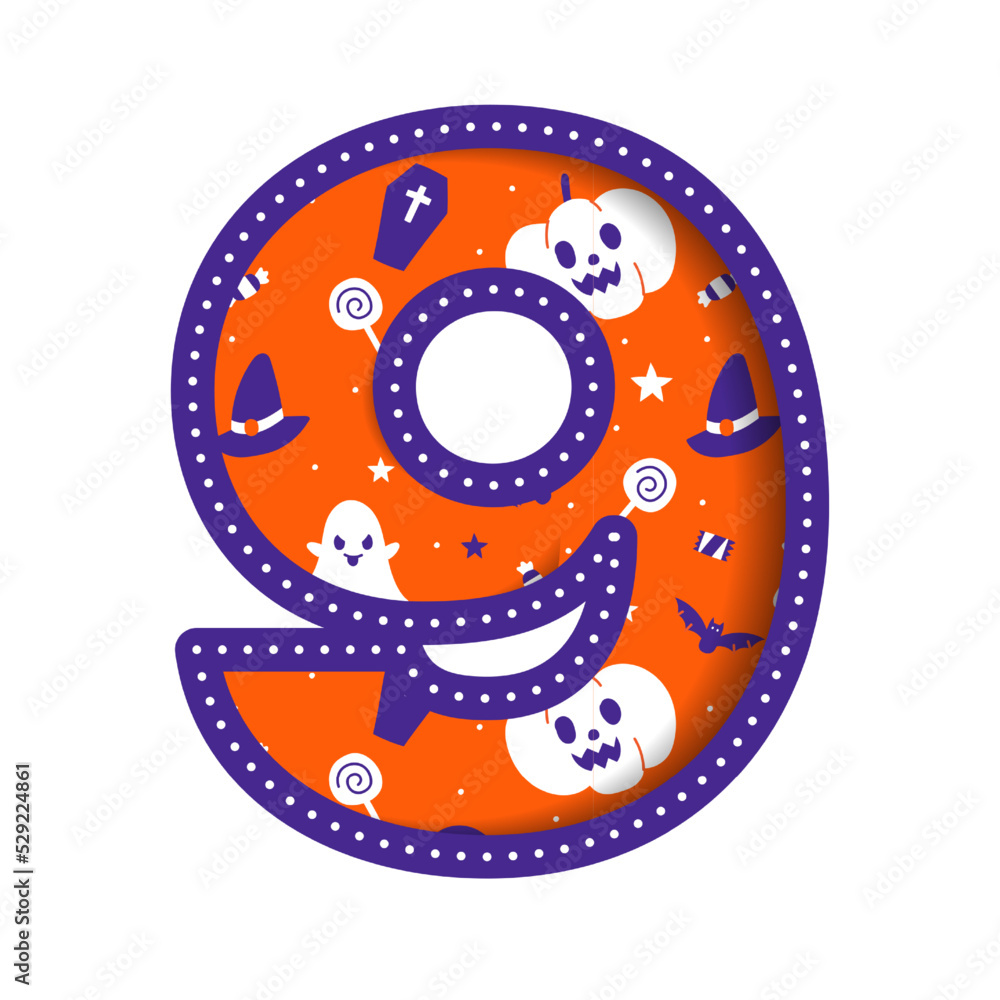 Cute Happy Halloween Number 9 Nine Numeral Numeric Party Font Character ...