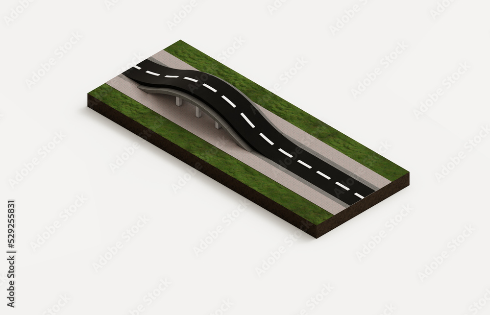 Realistic Asphalt road structure with bridge cross section diagram in ...
