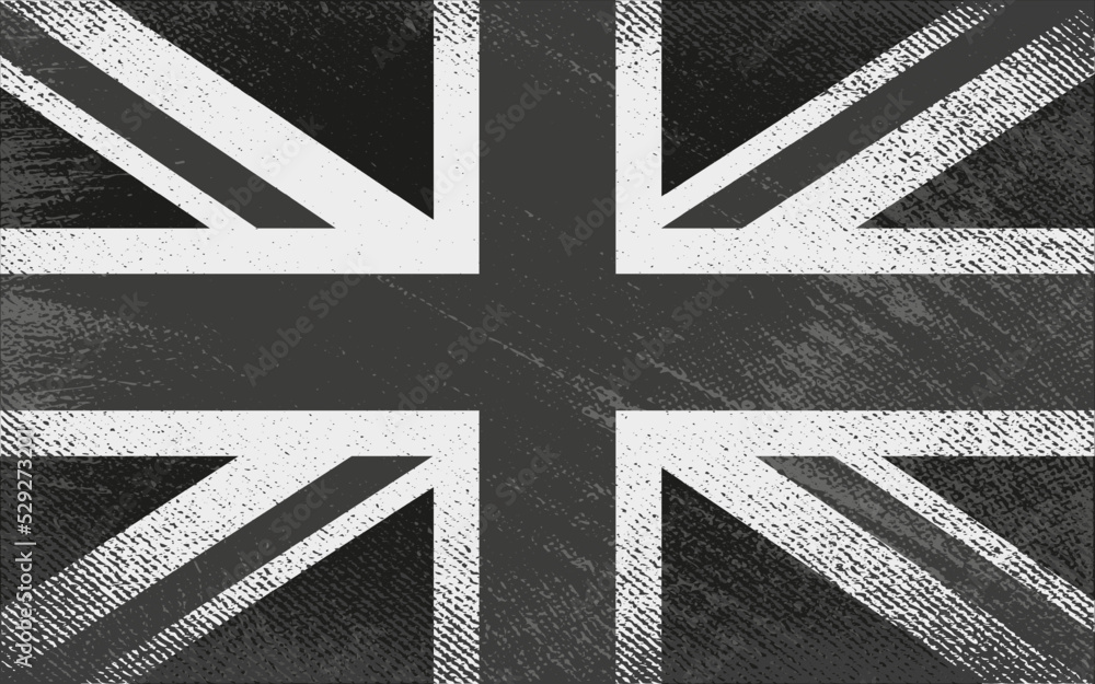a monochrom full frame image of an old stained dirty union jack british ...