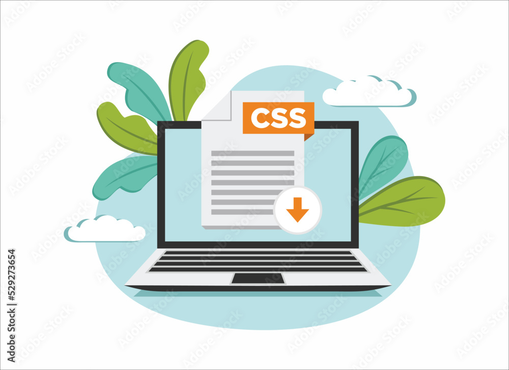 Download CSS icon file with label on laptop screen. Downloading ...