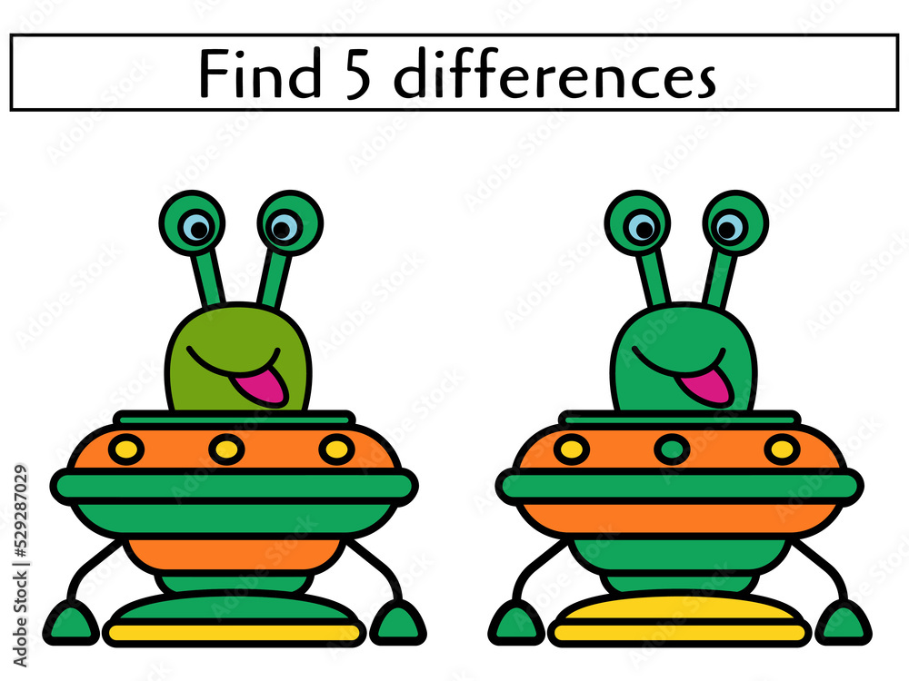 Find 5 differences alien in the spaceship, training page for kids Stock ...