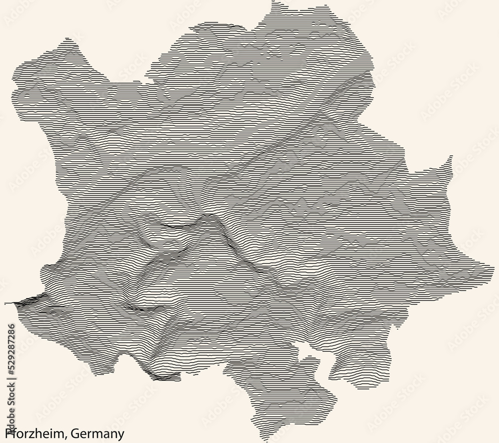 Topographic relief map of the city of PFORZHEIM, GERMANY with black ...