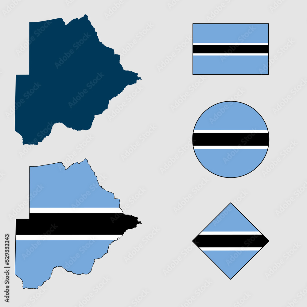 Vector of Botswana country outline silhouette with flag set isolated on ...