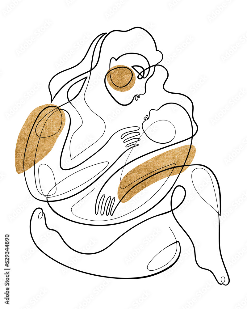 One line drawing mother holding her newborn baby. Minimalist art ...