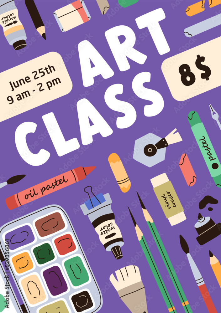 Art class ad poster. Creative school, workshop promotion flyer design ...