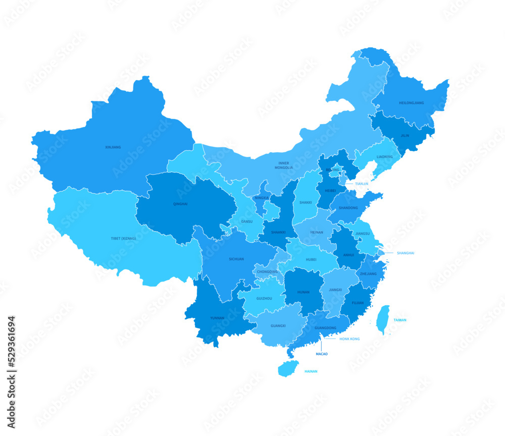China Regions Map with Editable Outline Vector Illustration Stock ...