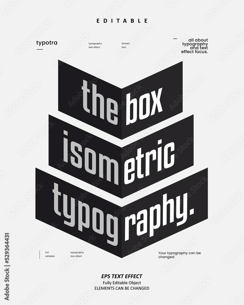 Editable Text Effect Vector of Black Box 3d Isometric Typography for ...