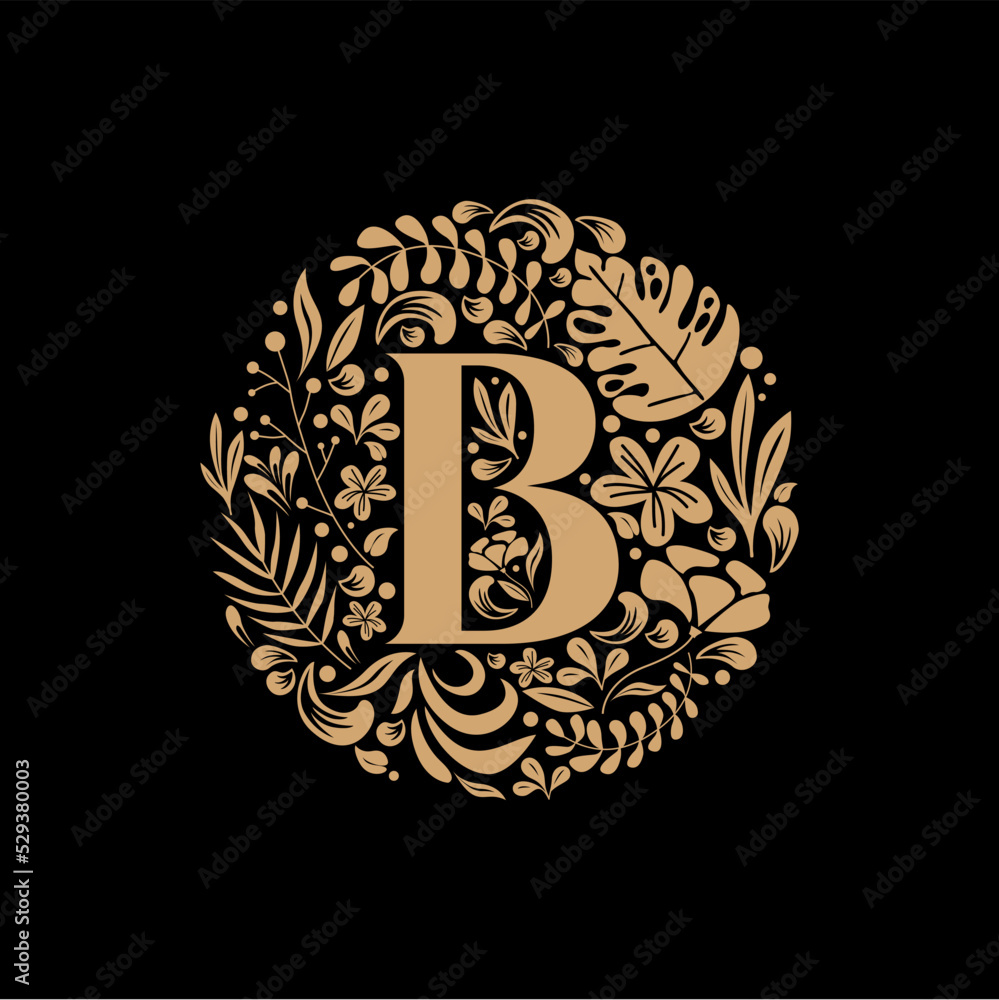 Elegant Luxury Letter B Circle Floral Flowers Stock Vector | Adobe Stock