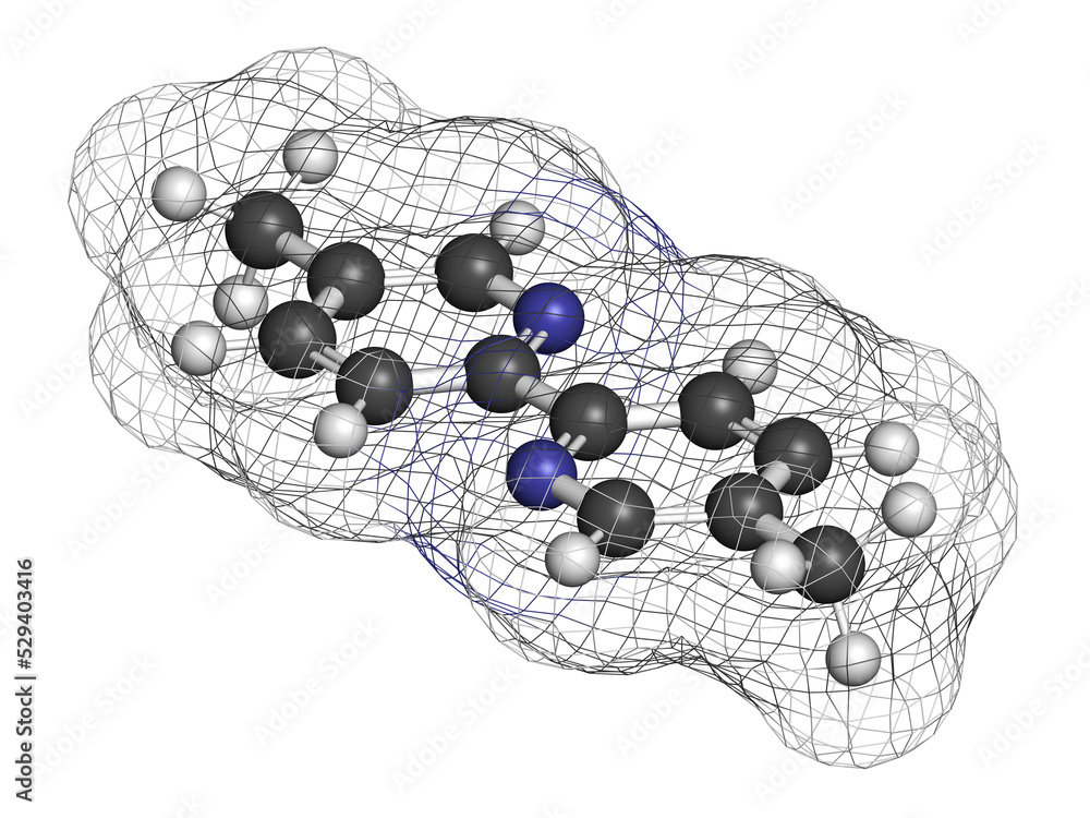 Abametapir head lice treatment drug molecule. 3D rendering. Atoms are ...