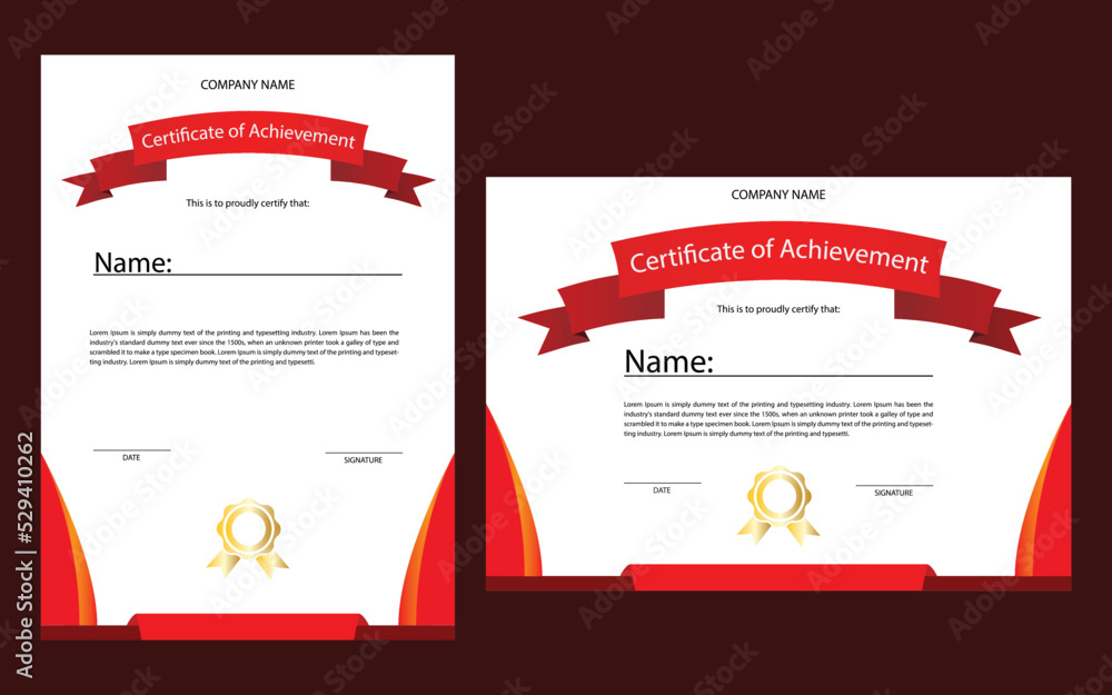 Red Certificate Template with Flat Design Style, Certificate of ...