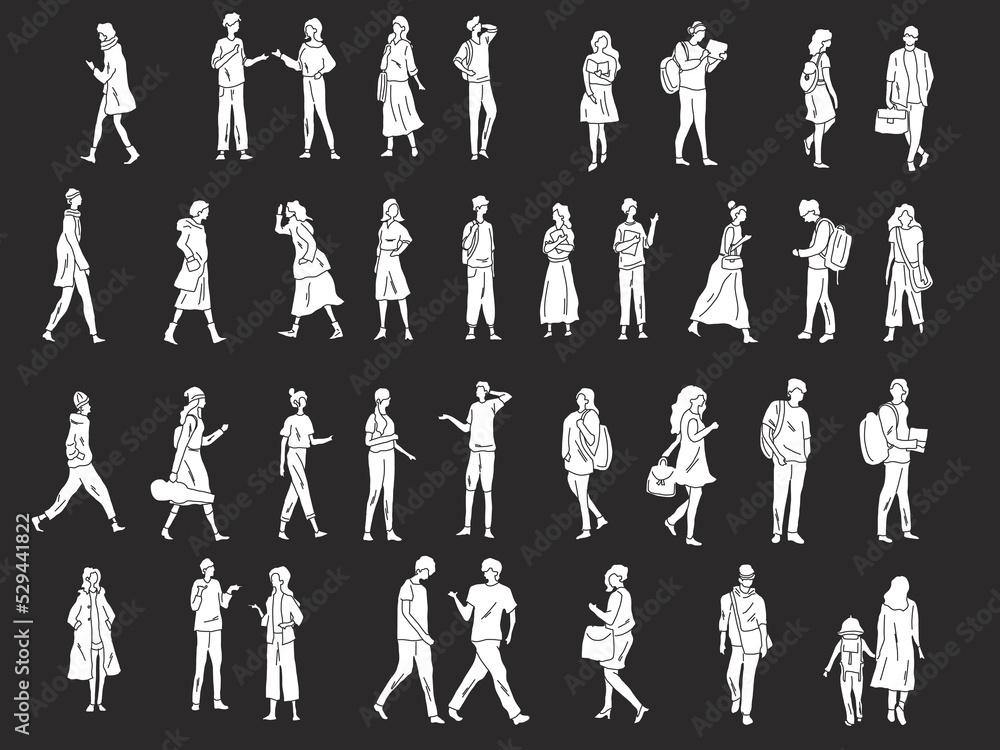 Monochrome crowd of people perfect for architectural drawings, sections ...