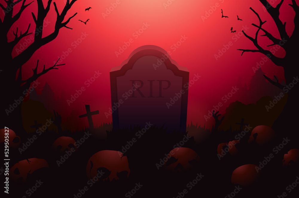 Gravestone with RIP word engraved inscription on the front area in the ...