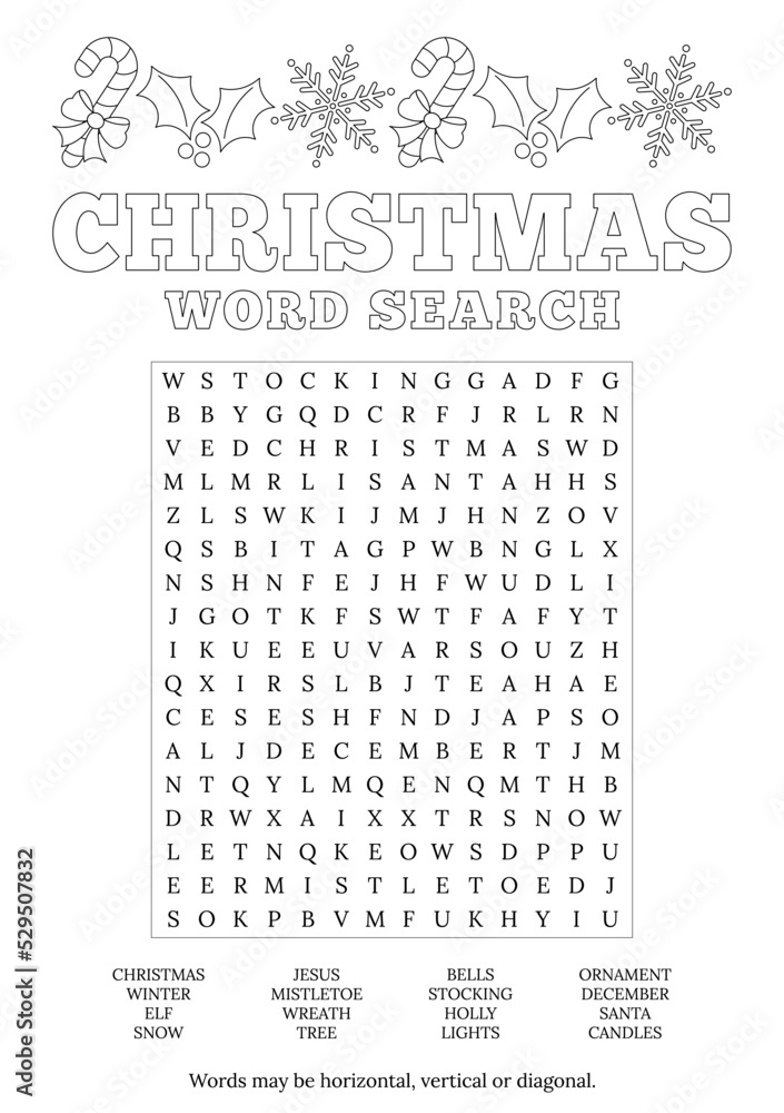 Christmas word search puzzle and caloring page. Logic game for learning ...
