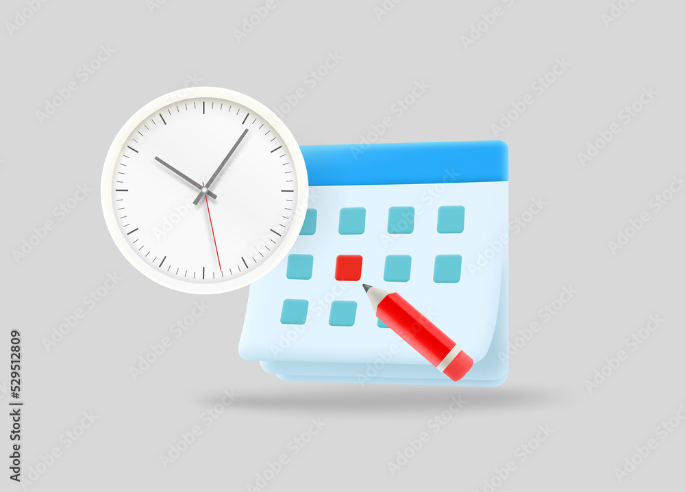 Time management concept. Paper calander and clock Stock Illustration ...