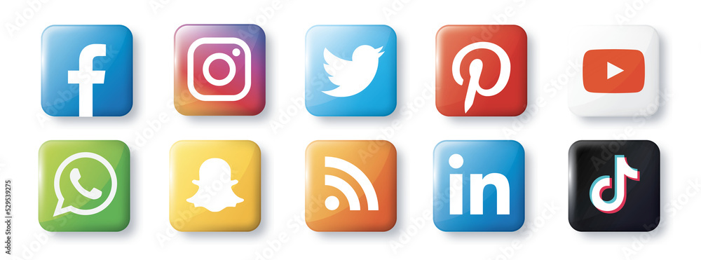 Collection social media logo: Facebook, twitter, instagram, youtube, linkedin, Tiktok. Social ...