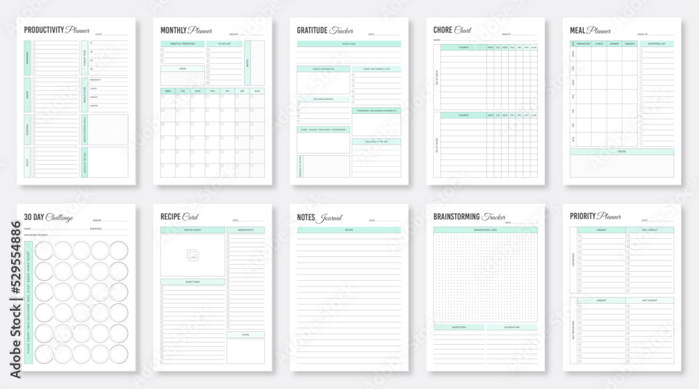 Daily, weekly, monthly planner template. Printable planner templates ...