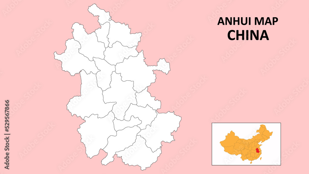 Ilustración de Stock Anhui Map of China. Outline the state map of Anhui ...