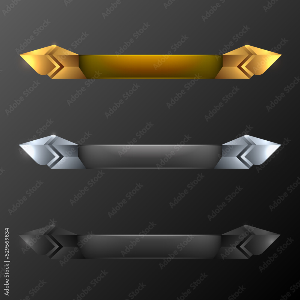 lower third title banner bar, gold, silver and metallic black border ...