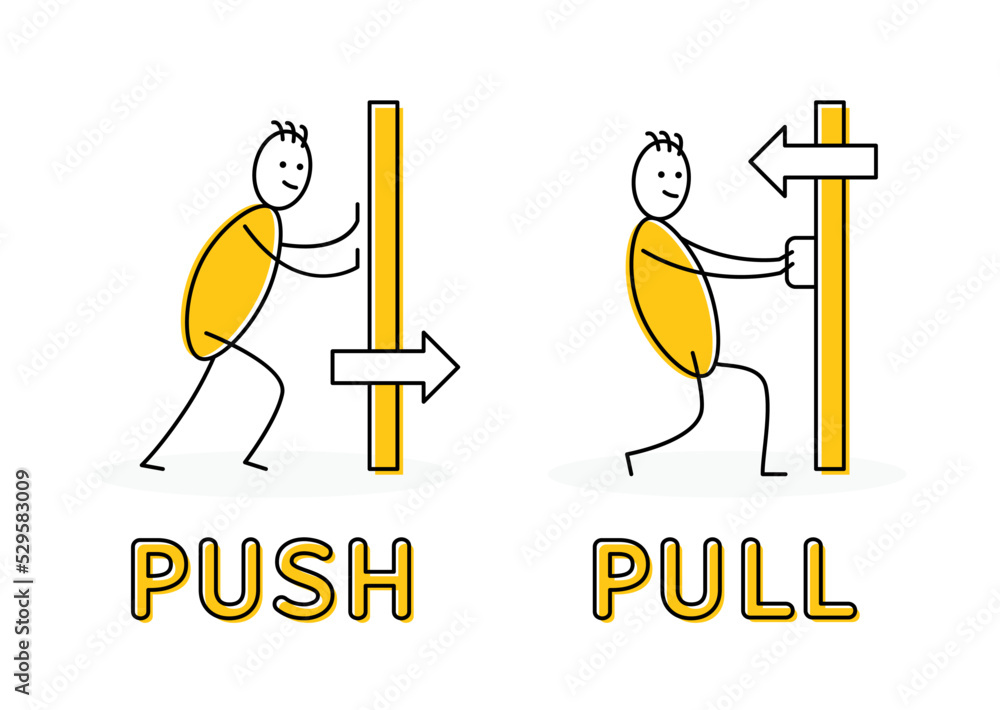 Stickman or stick figure push and pull door sign. Vector illustration ...