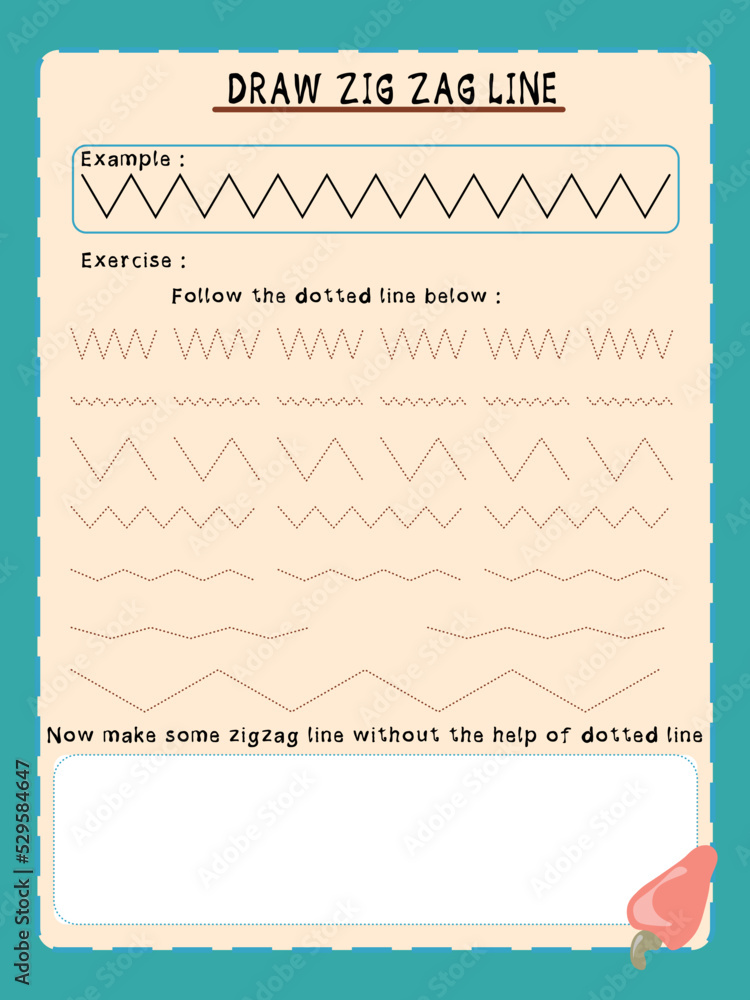 learn how to draw zig zag line childreen school activity sheet guide to draw zig zag with green ...
