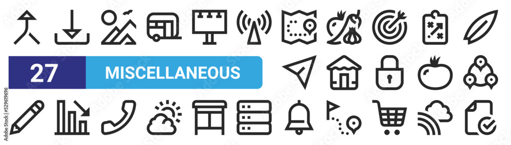set of 27 outline web miscellaneous icons such as merge, download ...