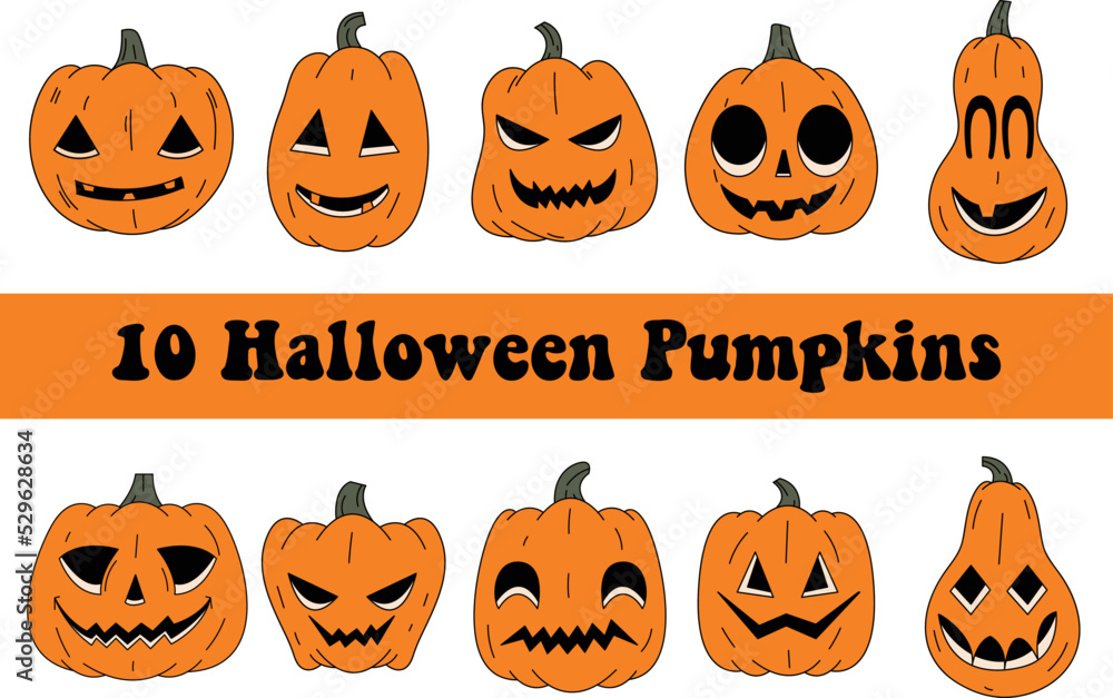 Jack O lantern Pumpkins Halloween Set Stock Vector | Adobe Stock