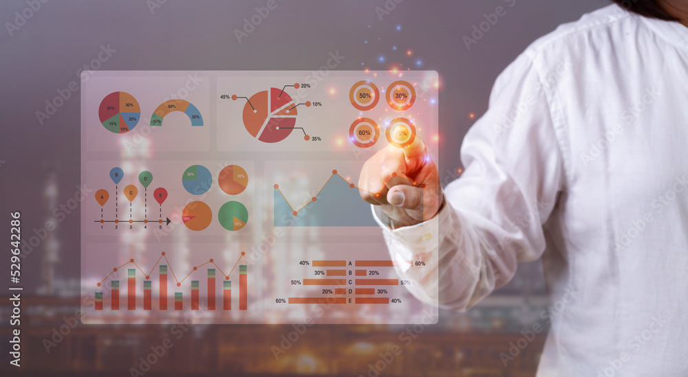 Hand touching Business data analytics process management with KPI ...