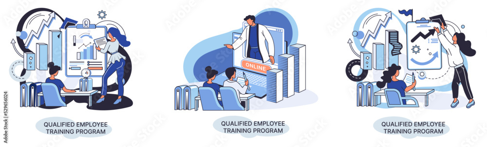 Qualified employee training program. Refresher course metaphor. Help in ...