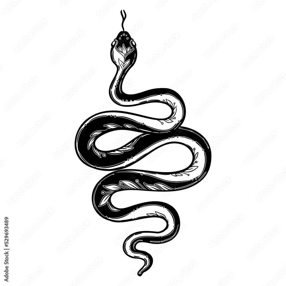 Vector outline snake. Magic symbol. Serpent art in trendy style. Wicca ...