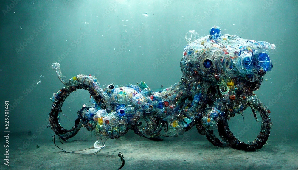 Octopus stuck in plastic bottles and trash, polluted ocean, harmed ...