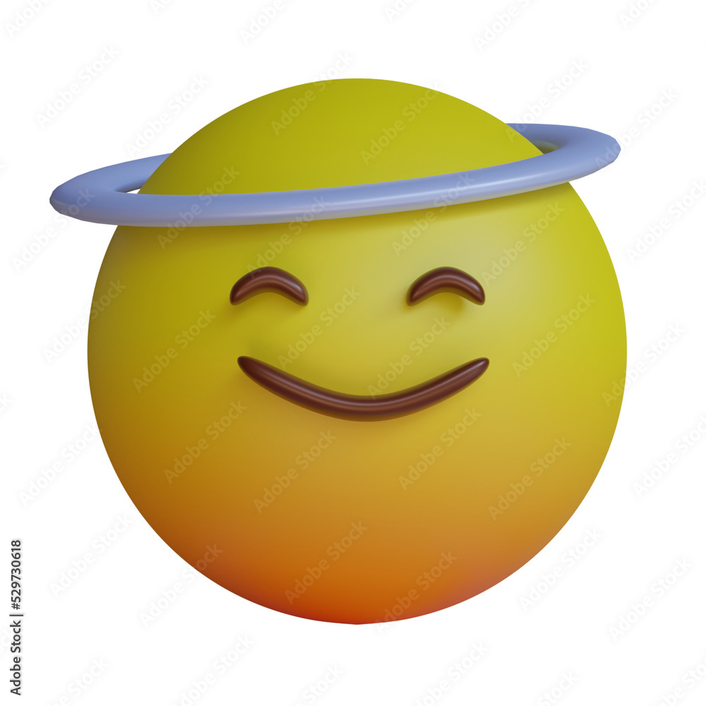3d render yellow emoji angel face emoticon icon Stock Illustration ...