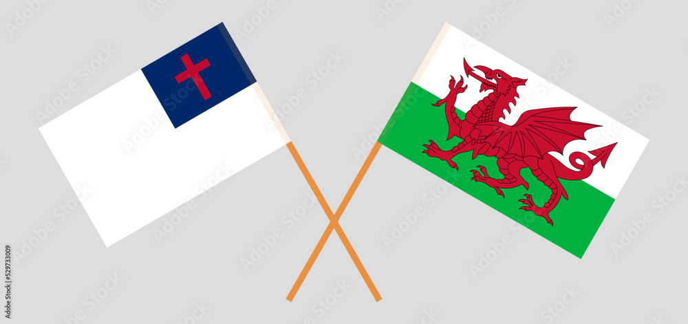 Crossed flags of christianity and Wales. Official colors. Correct ...