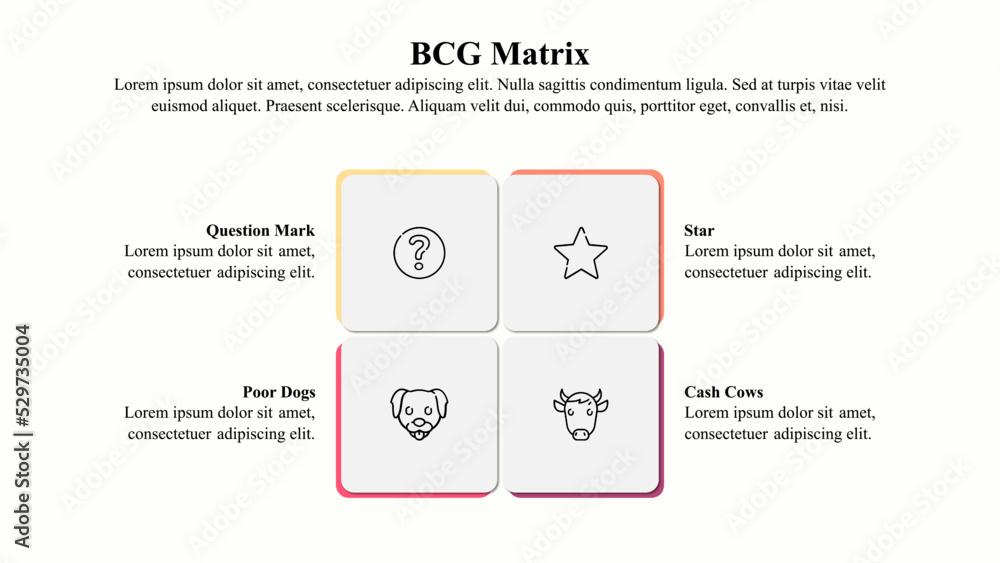 Infographic presentation template of BCG matrix with icons and copy ...