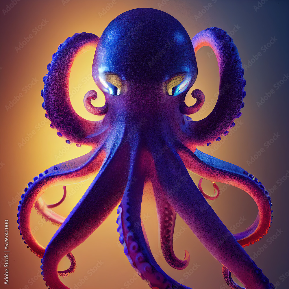 Face of Clever and Beautiful octopus . animal with color Clothes. Black ...