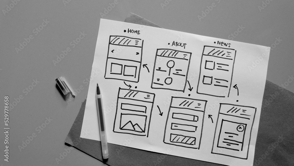 Draft sketch drawing template layout framework wireframe. User ...