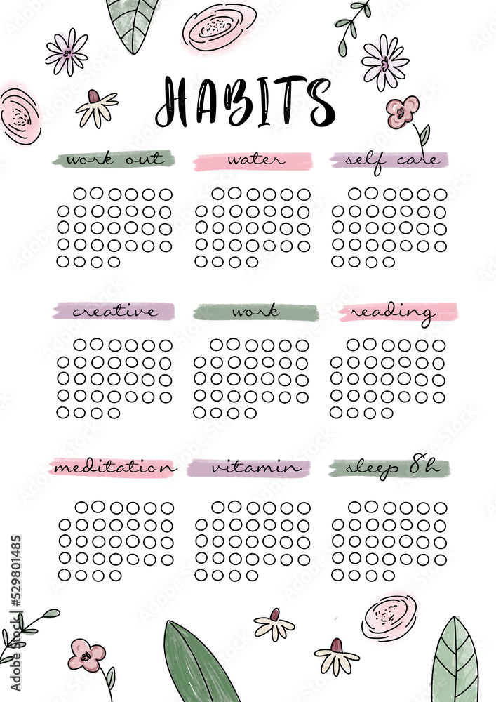 Daily Monthly Habit Tracker Printable Template A4 A5 Stock Illustration ...