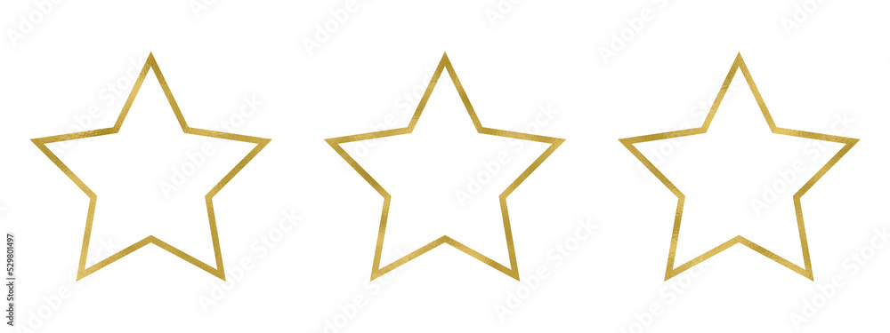Three golden stars in a row, outline gold border. Isolated png ...