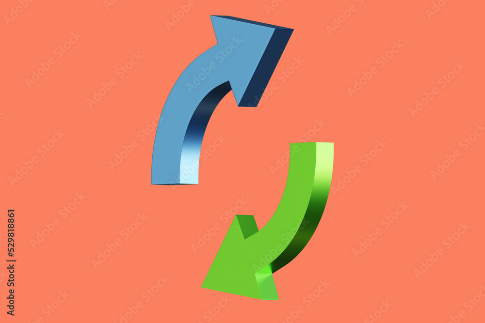 Double reverse arrow. Replace icon on pink background. Green and blue ...