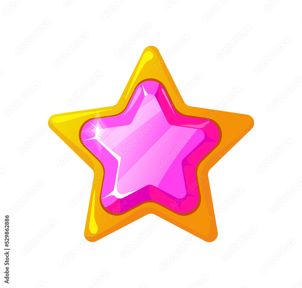 Precious pink star. Award in game, congratulation badge, medals ...