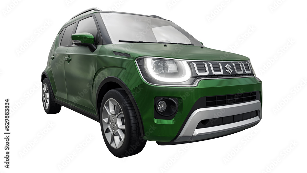 Tokio. Japan. September 11, 2022. Green Suzuki Ignis 2022 on a white ...