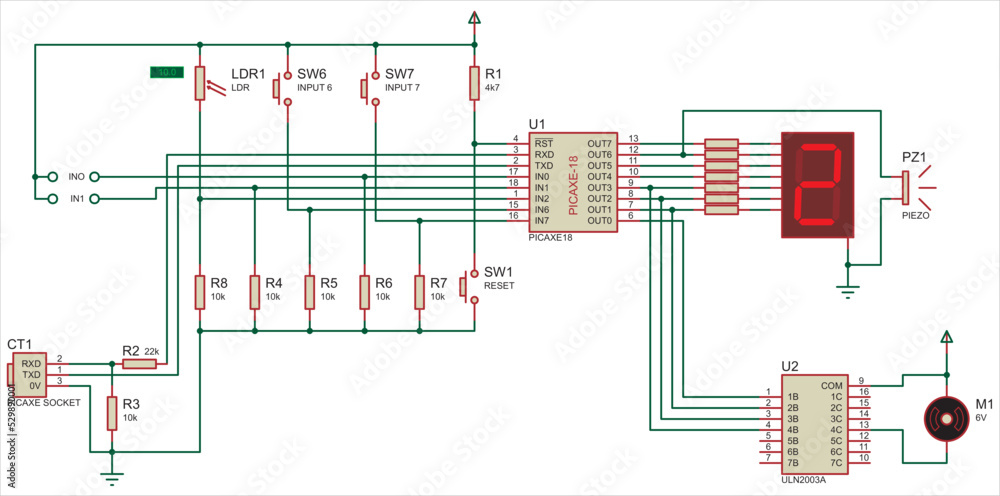 Picaxe Microcontroller System Vector Electrical Circuit Of An Electronic Device For Data Output