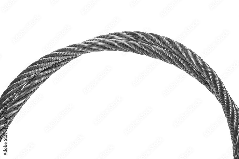 Steel cable, braided wire rope round frame and border isolated on white ...