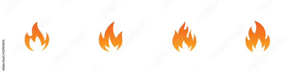 Conjunto de iconos de fuego. Concepto de llama de fuego. Silueta de hoguera. Símbolo de llama ...