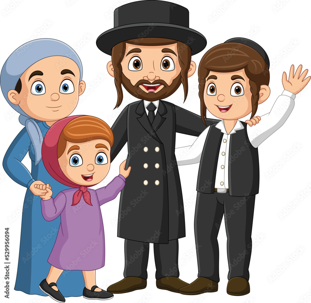 Cartoon jewish family standing together celebrating hanukkah Stock ...