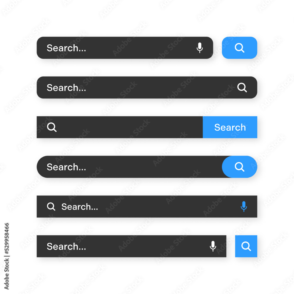 Various search bar templates, dark mode. Internet browser engine with ...