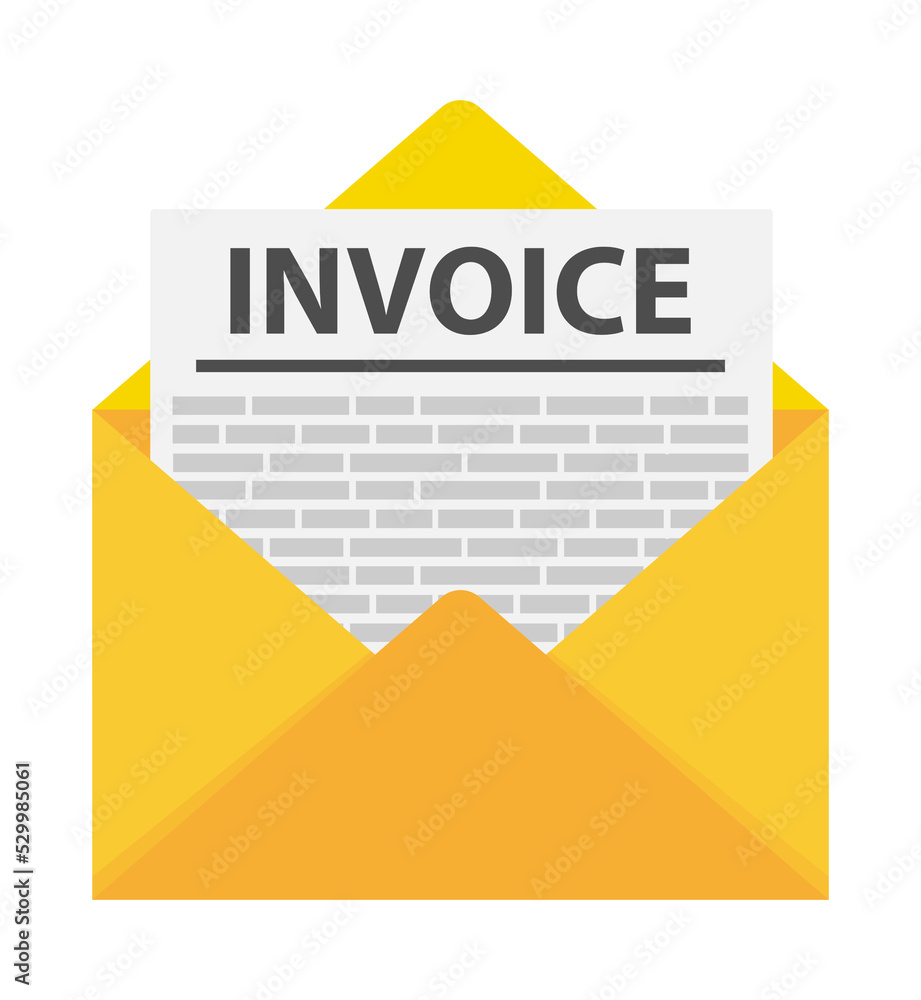 Invoice icon vector, email message received with bill document, flat ...