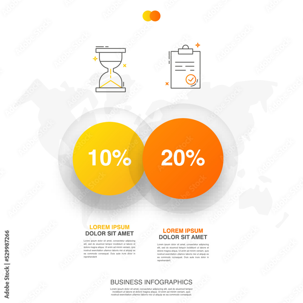 Vector timeline infographics template with 2 circles and options. Blank ...