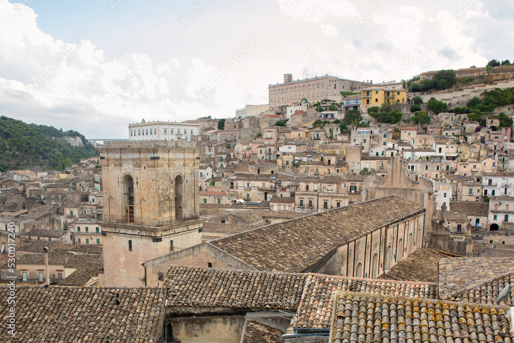 Panoramic view of the city of Modica in Sicily, Italy. For its ...