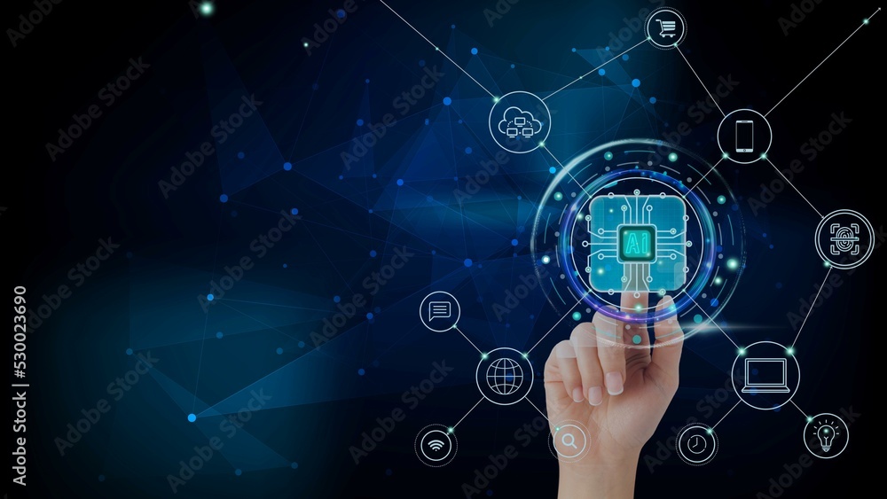 Ilustración de Stock Artificial intelligence (AI) Virtual Screen ...