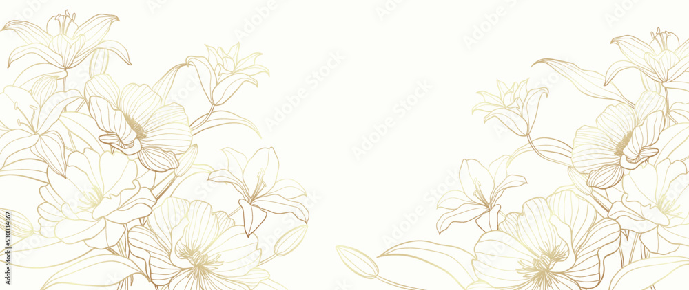 Luxury floral botanical on white background vector. Elegant gold line ...